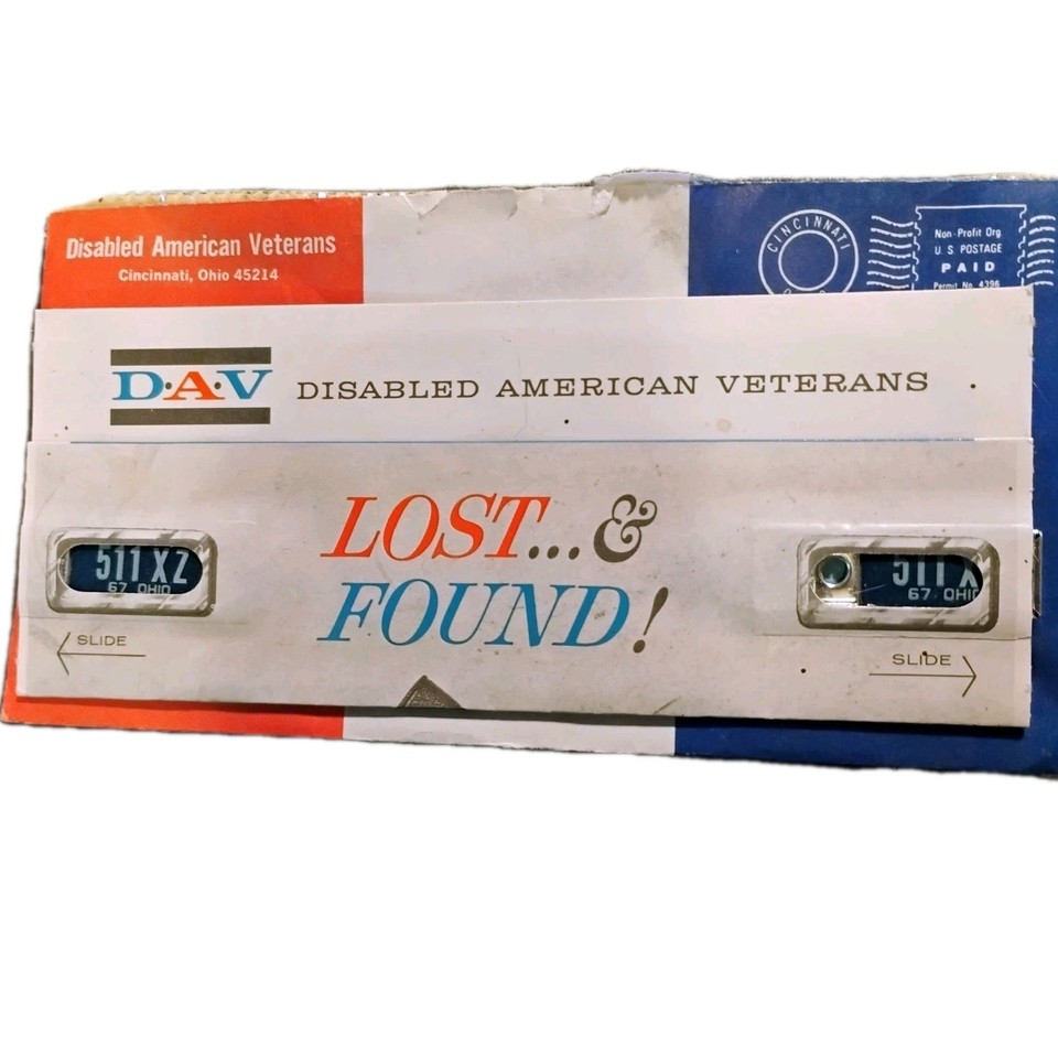 Rare 1967 DAV License Plate Keychain Tags On Card And Envelope | eBay