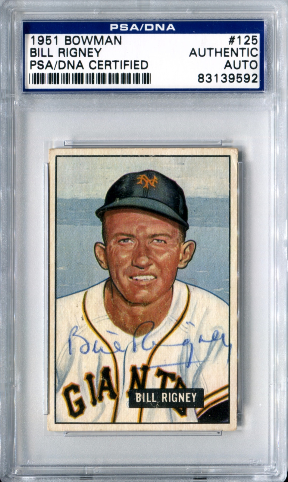 1951 Bowman BILL RIGNEY #125 Signed Auto Slabbed Card New York Giants ...