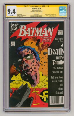 1988 Batman #428 Death in Family CGC 9.4 SS = Starlin auto = WHITE pgs ...