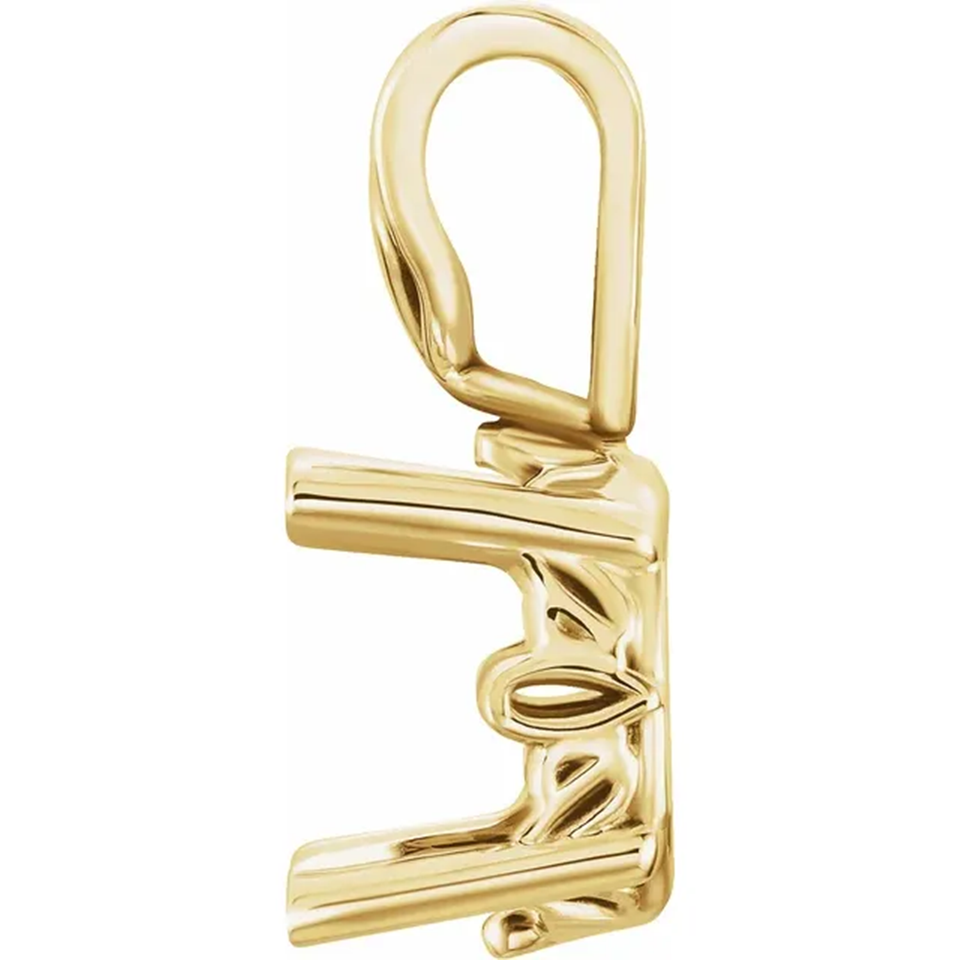 Pendant Mounting 4 Prong Scroll Design For Oval Cut in Solid 14K Yellow ...