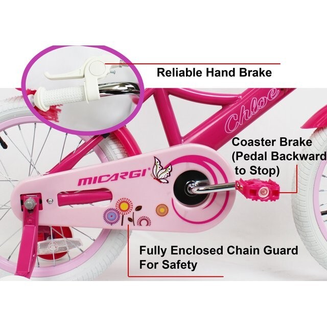 16" inch Kids Girl Bike with Handbrake Princess for 3 4 5 6 Year Gift ...