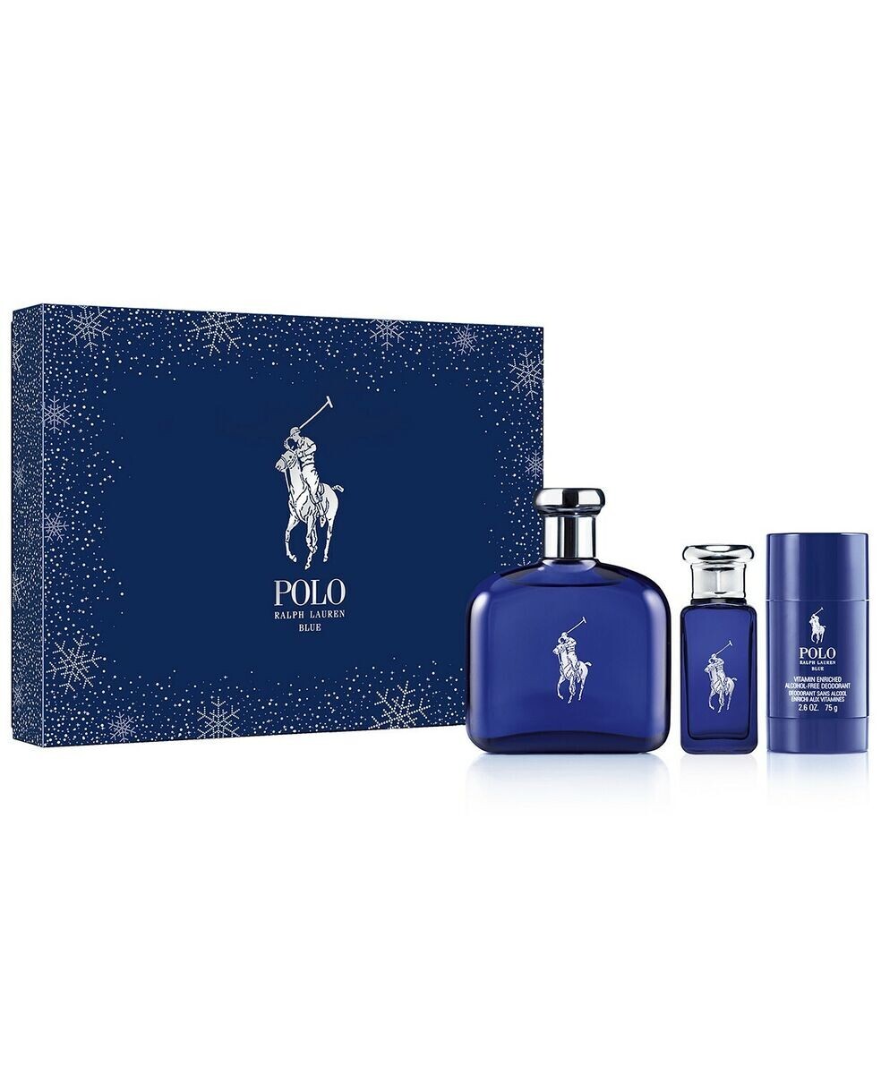 POLO BLUE by Ralph Lauren 3 PIECE GIFT SET - 4.2 OZ EAU DE TOILETTE ...