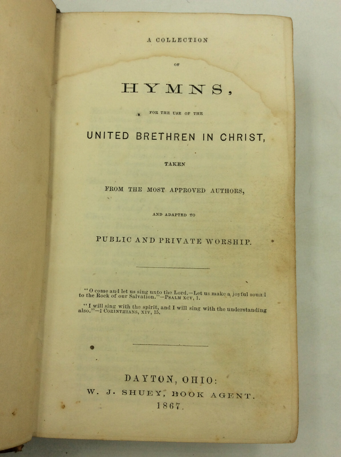 HYMNS FOR THE UNITED BRETHREN IN CHRIST - published 1867 in Dayton Ohio ...