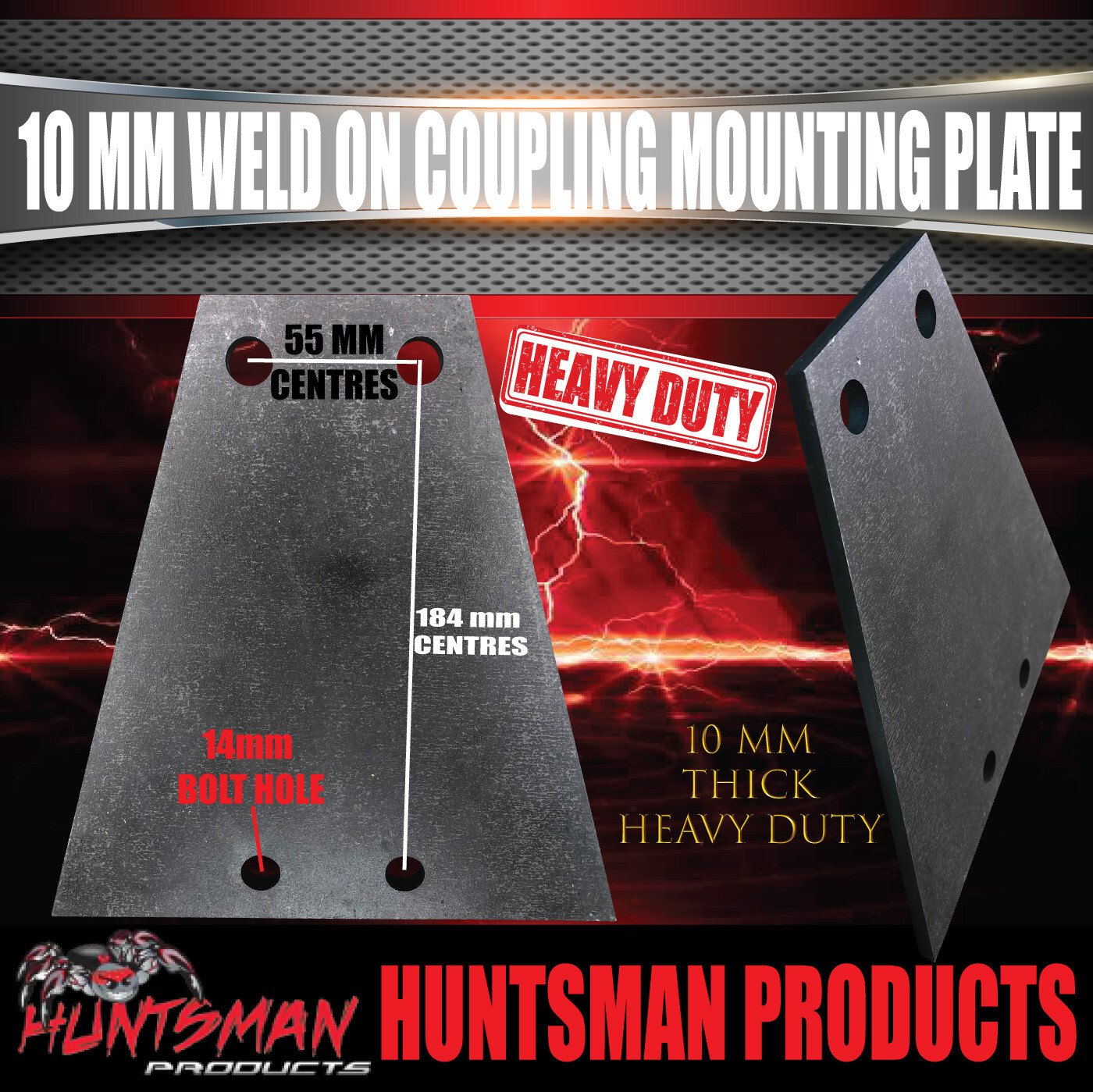 x1 10mm 4 Hole Weld on Triangular Trailer Coupling Plate For Braked ...