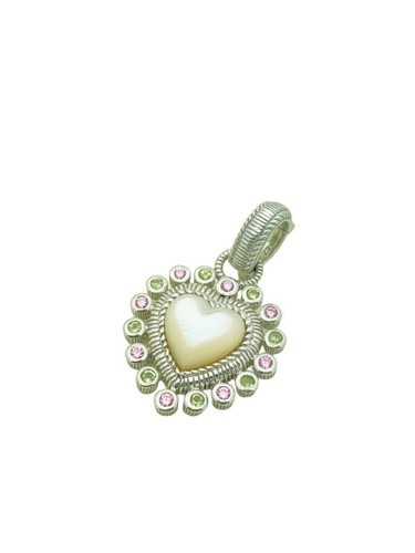 Judith Ripka Sterling Silver Pearl Pink Green Heart CZ Pendant Or ...