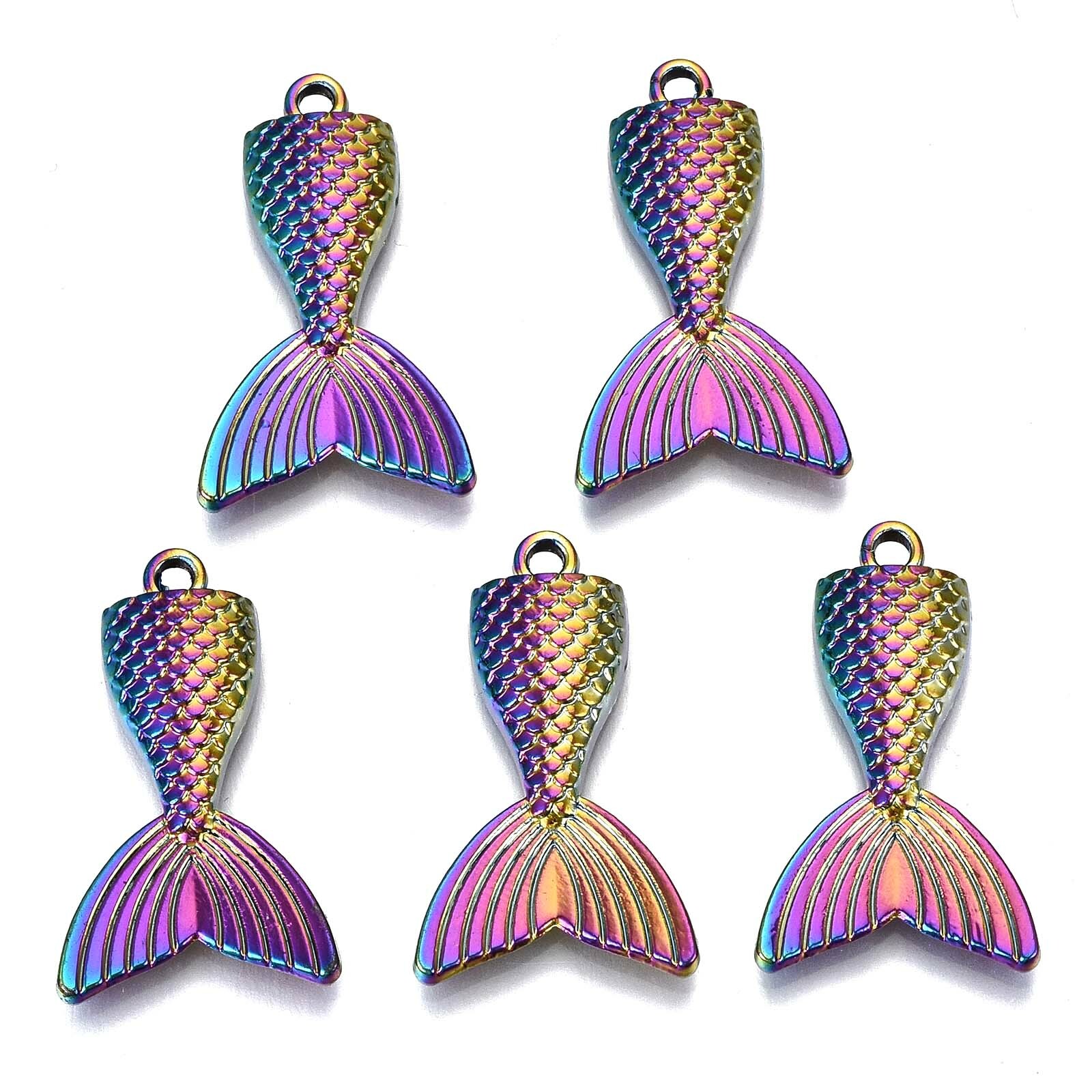 20pcs Rainbow Alloy Fishtail Pendants Multi-color Metal Dangle Charms ...