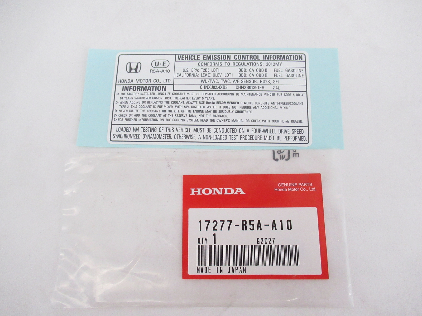 Genuine OEM Honda 17277-R5A-A10 Emission Label | eBay