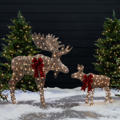 Outdoor Christmas Decoration Moose 48 In. 2 Piece Gold Outdoor Moose