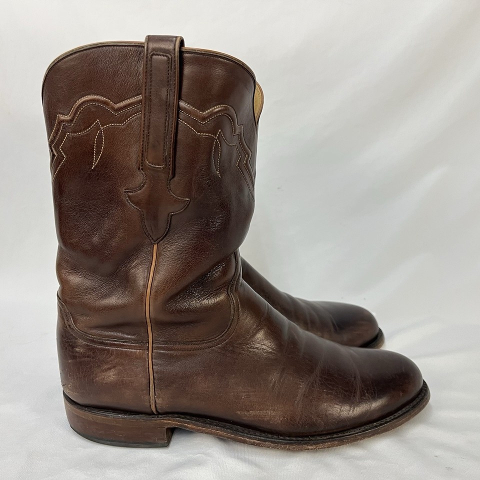 LUCCHESE BOOTMAKER DARK BROWN SUNSET ROPER COWBOY WESTERN BOOTS SIZE 10 ...