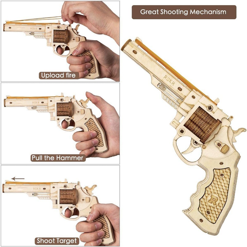 ROKR 3D DIY Wooden Puzzle Pistol Mechanical Gun Model Toy Boy Teens ...