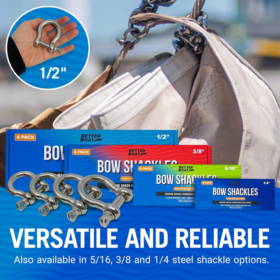 Premium Stainless Steel D Ring Shackles 1/2 inch 3/8, 5/16 or 1/4 Mini ...