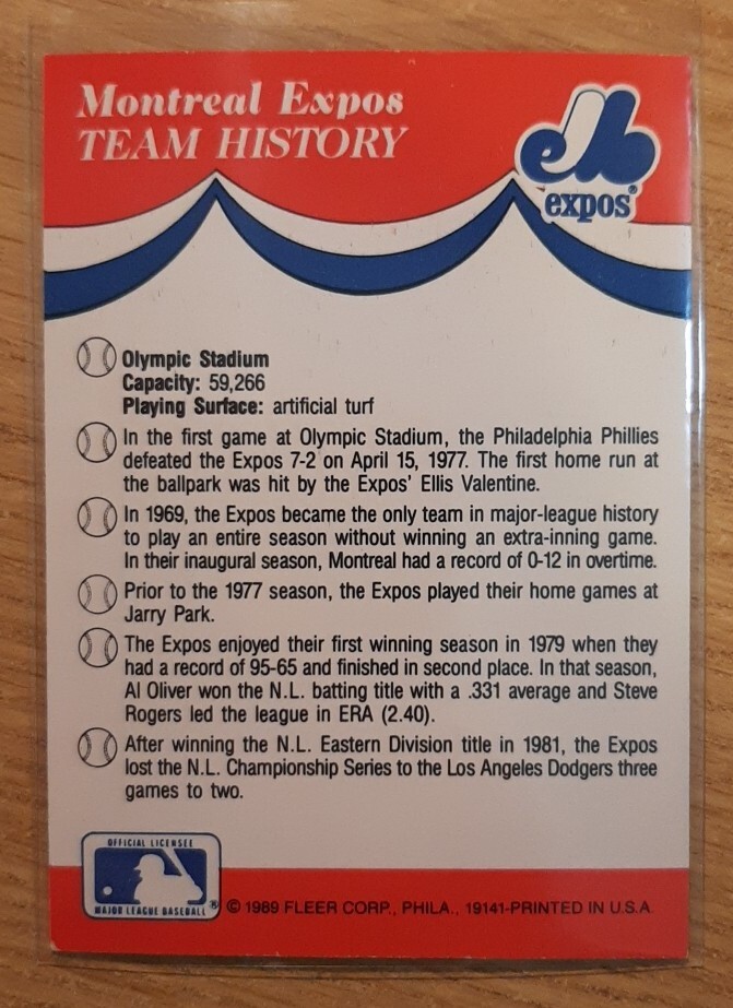 1989 FLEER TEAM STICKERS MONTREAL EXPOS | eBay