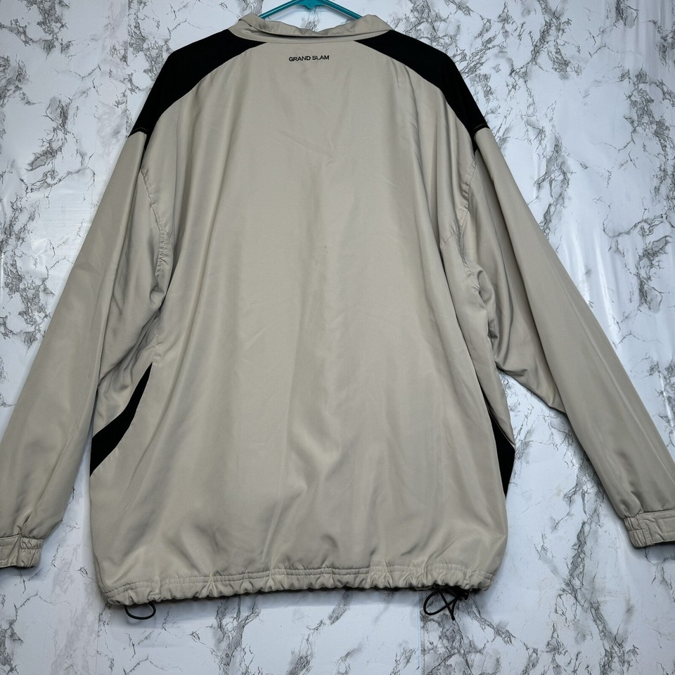 Grand Slam Windbreaker Jacket pullover Mens XL Beige Back Golf Quarter ...