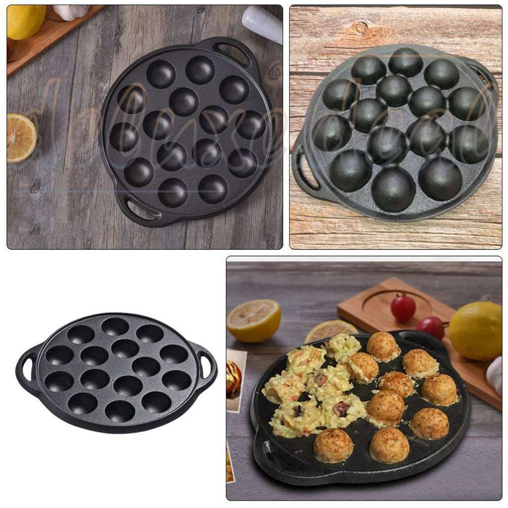 15 Dimple Cast Iron Poffertjes Mini Dutch Pancake Cake Pan with Handles ...