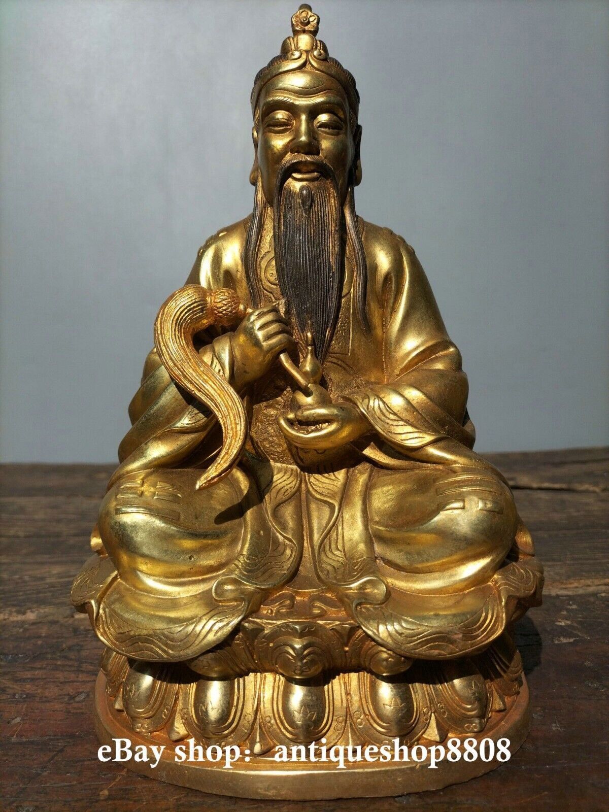 10" Tibet Buddhism Bronze Gilt Taoism Taishang Laojun Immortal God ...