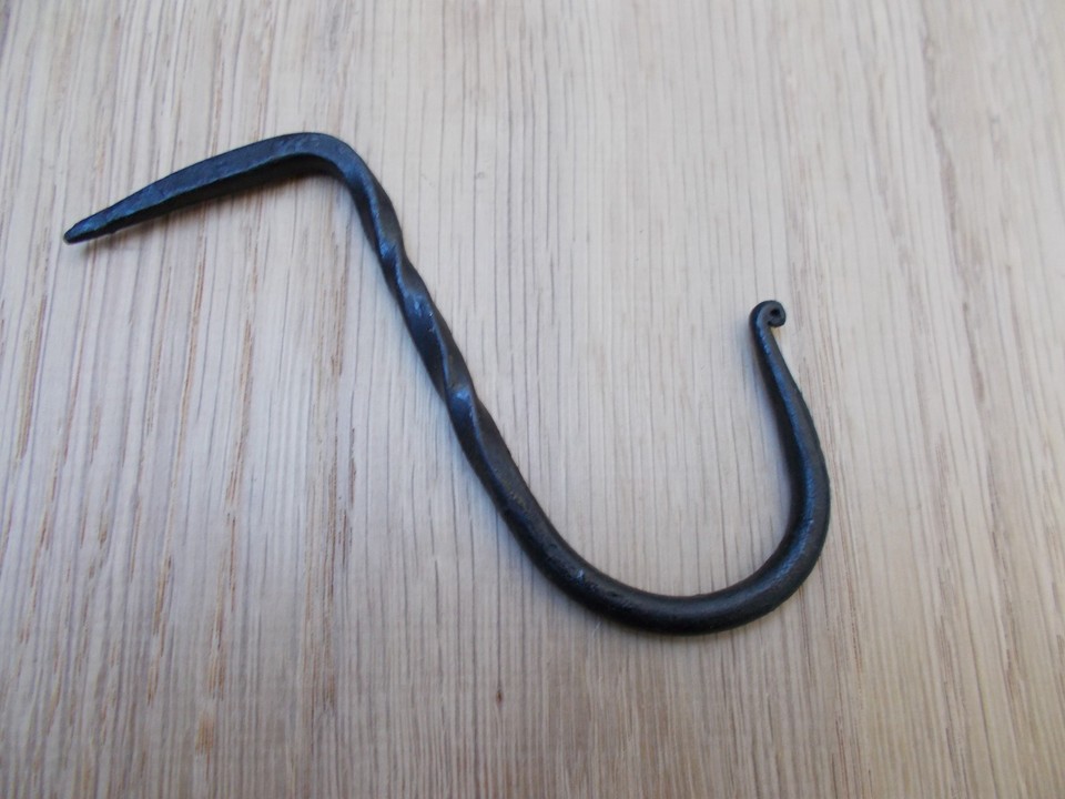 RUSTIC BLACKSMITH HAND FORGED TRADITIONAL TWISTED HOOK NAIL IN BEAM ...