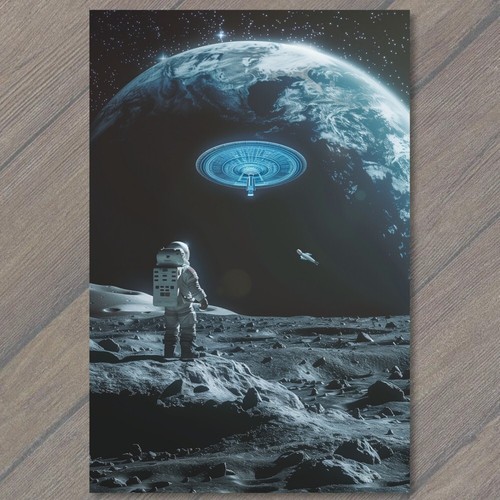 4x6" Man On The Moon Spaceship Strange ET Alien Ship Earth Space ...