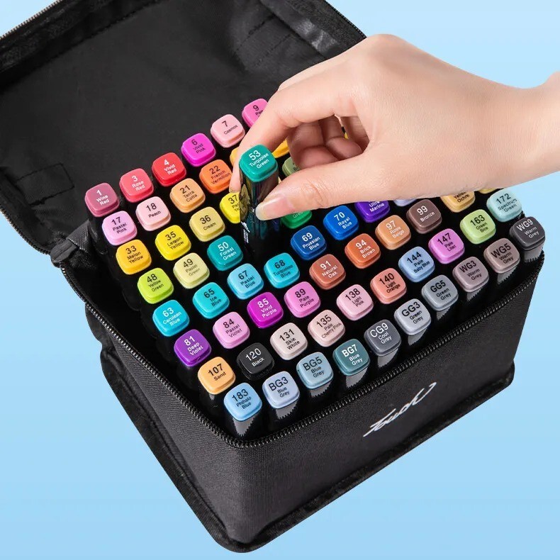 48pc Colouring Pens Dual Tip Markers Felt tip Fine Broad Art Set for ...