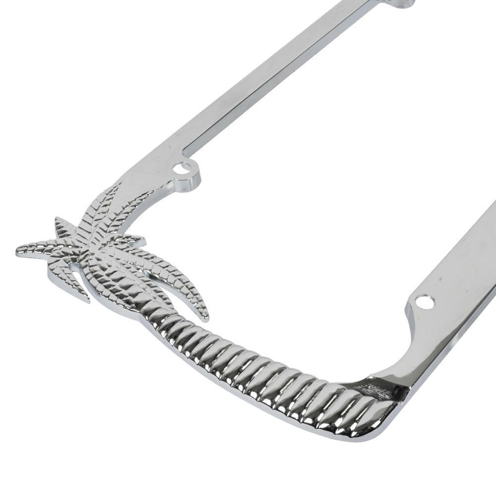 2PCS Stainless Steel Chrome Tropical Palm Tree License Plate Holder ...