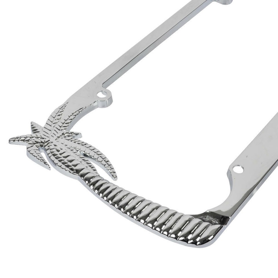 2PCS Stainless Steel Chrome Tropical Palm Tree License Plate Holder ...