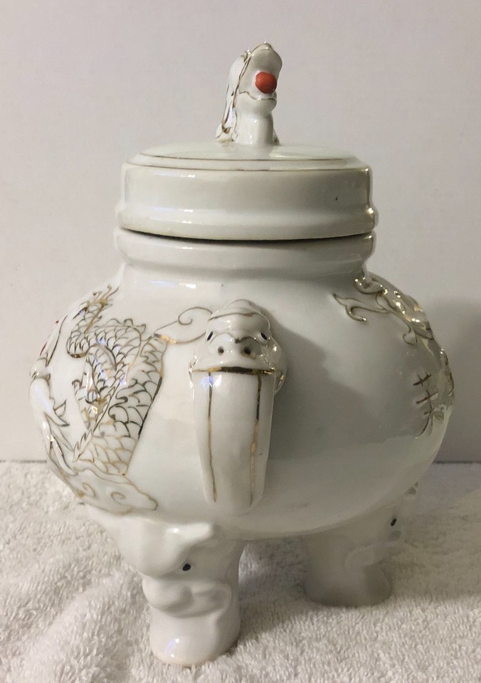 Vintage DRAGON GARGOYLE Tea / Ginger Jar Nice Porcelain Jar 8" Tall ...