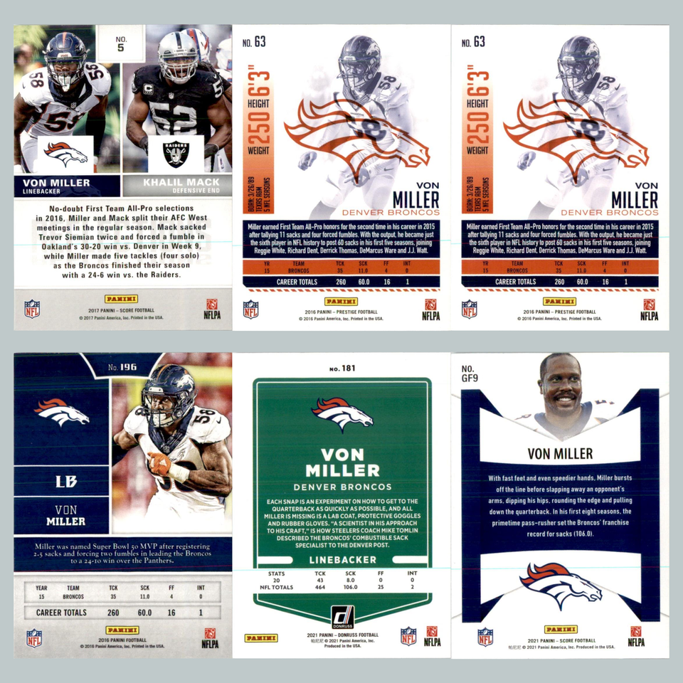 Khalil Mack/Von Miller Lot 6 Football Cards 2017 Score Reflections Set ...