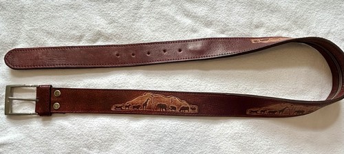 African Savanna Safari Animals Leather Belt w/Hidden Zipper 35" Buckle ...