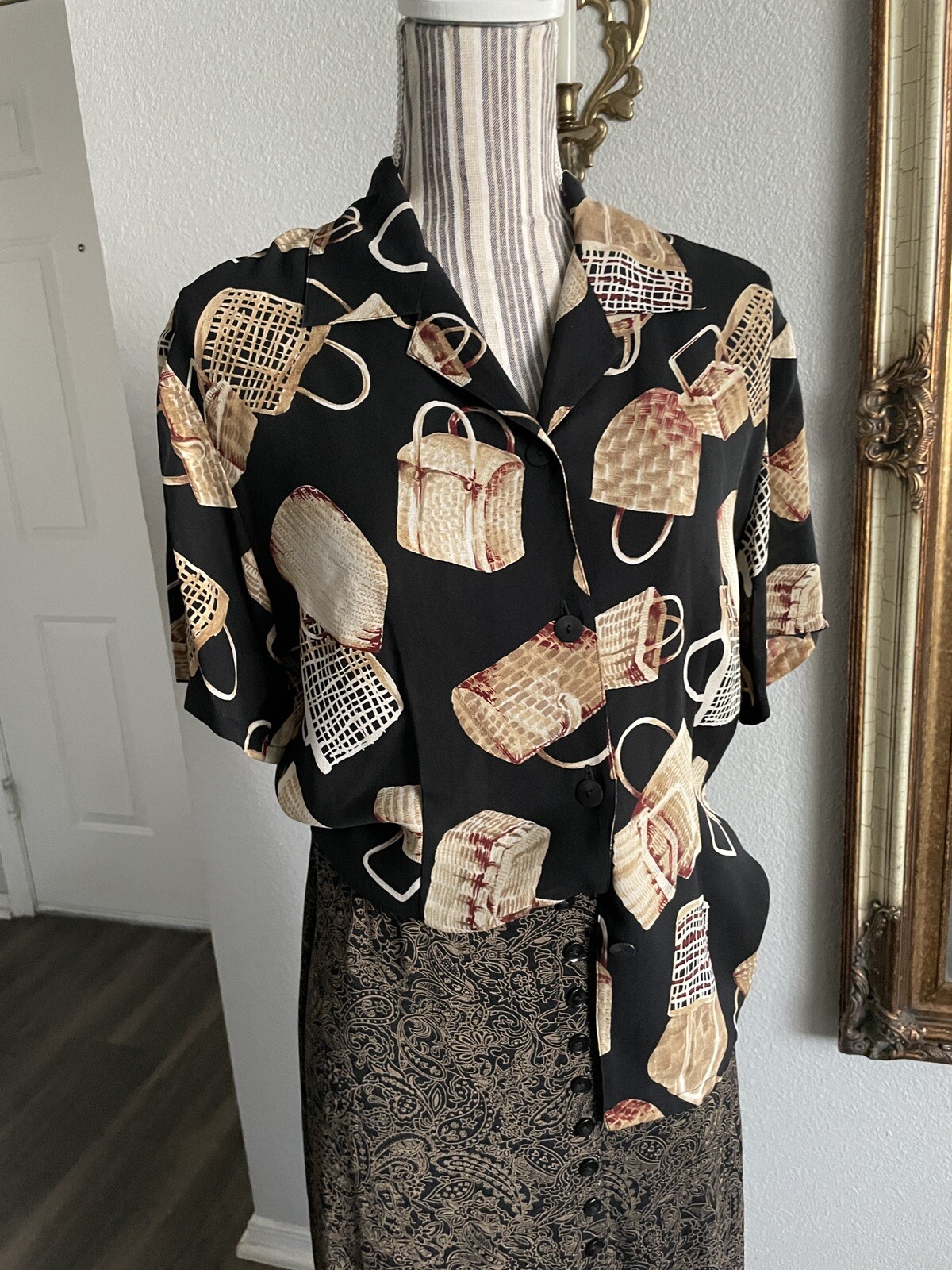 Dana B. and Karen Wicker Basket Silk 90s Quirky Cotta… - Gem