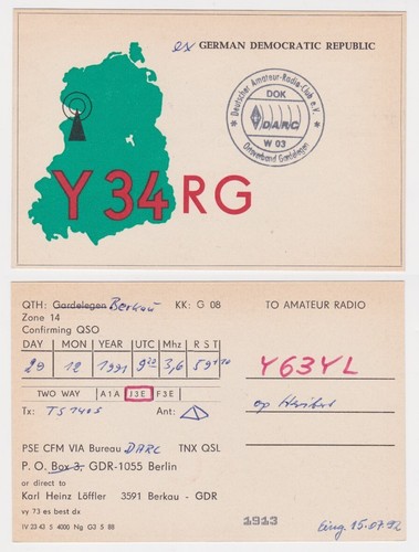 50962 QSL Karte Amateur Funker DDR Gardelegen mit DDR Landkarte 1991 | eBay
