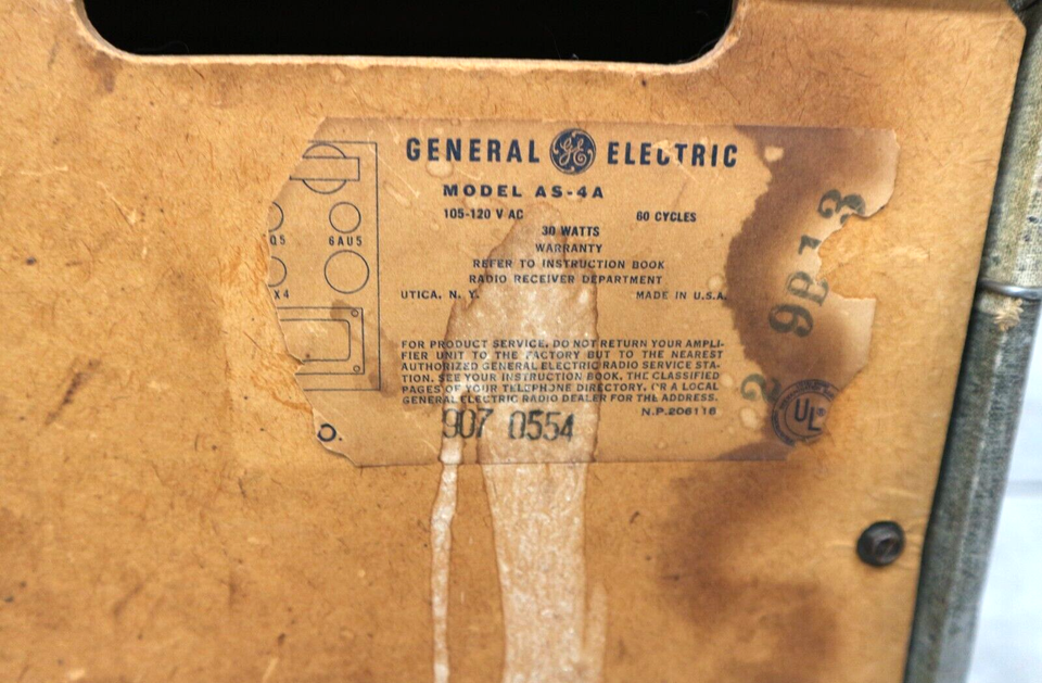 General Electric Model AS4A AC Operated 3 Tube Audio Amplifier WORKING ...