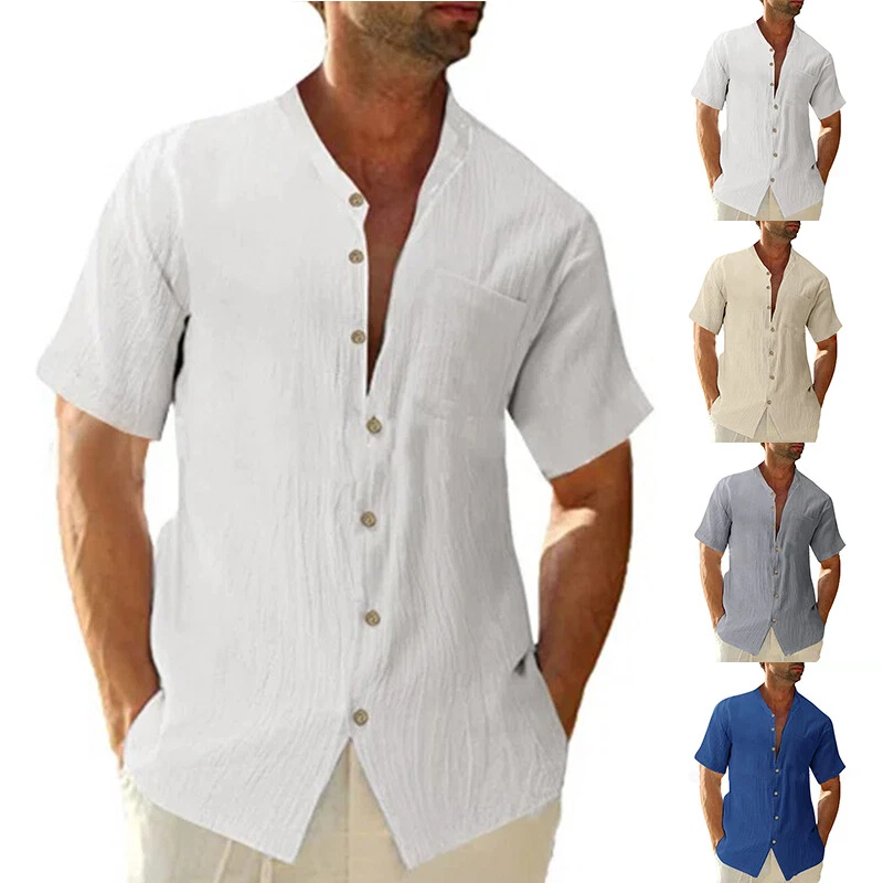 Men's Linen Open V-Neck Long Sleeve Shirt Island Importer