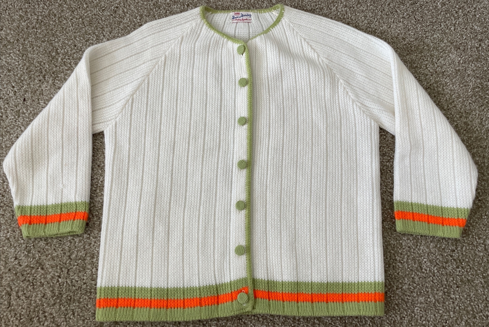 Vintage House Of Morrison Cardigan Sweater White Green Orange Womens | eBay