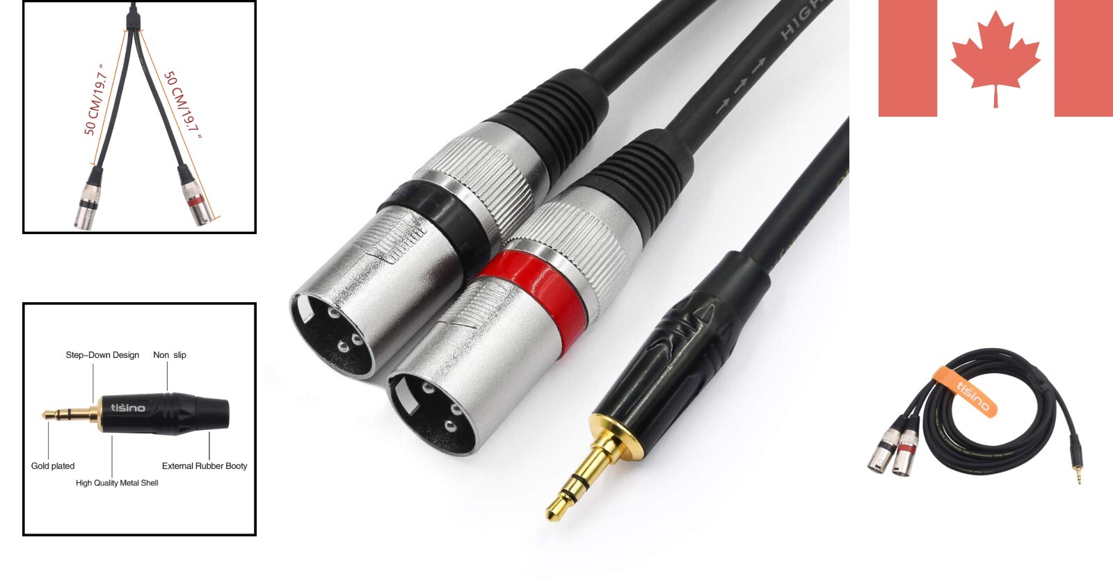 6.6FT 1/8 inch Mini Jack to 2 XLR Male Y Splitter - Reliable Audio ...