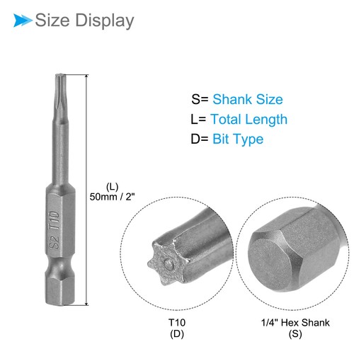 T10 Torx Head Screwdriver Bit 2" L 1/4 " Hex Shank Steel Screw Driver ...
