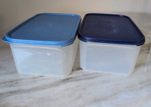 TWO Tupperware Modular Mates Rectangle Blue Seal Container #2 ...