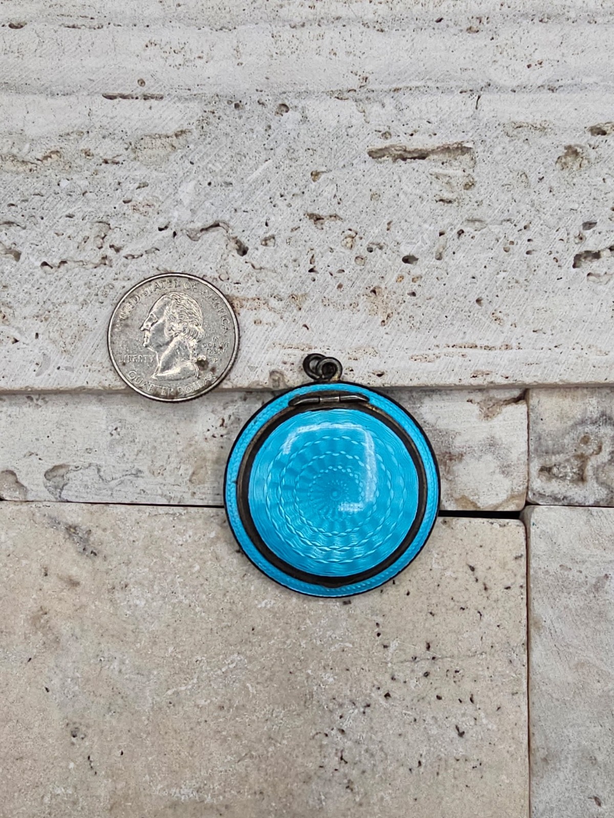 Antique Blue Guilloche Enamel Pendant Compact Mirror | Victorian ...