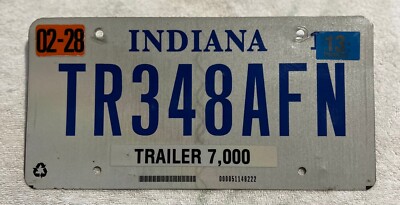 LICENSE PLATE S INDIANA TRAILER TR348AFN 7000 | eBay