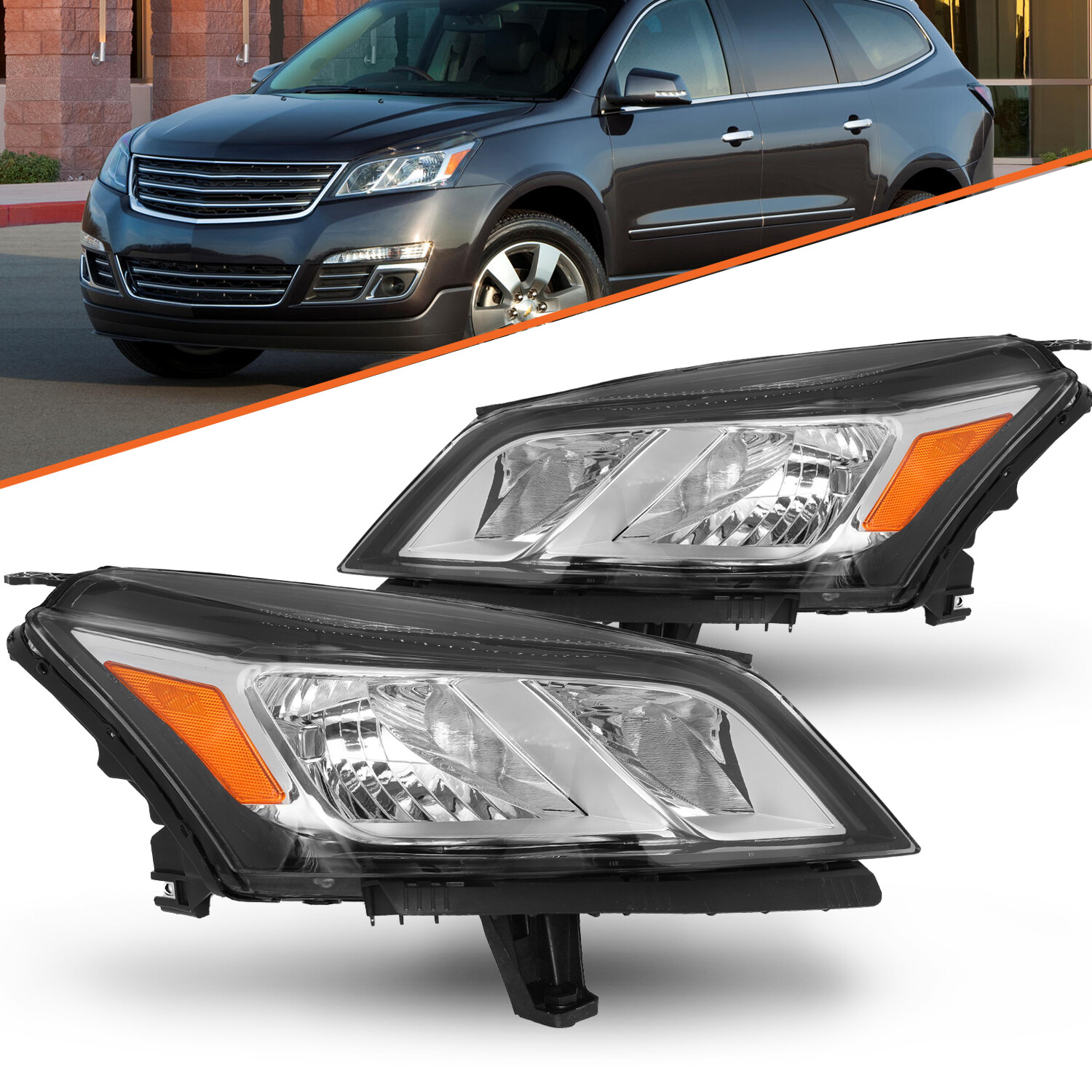 OE Style Headlights For 2013-2017 Chevy Traverse Chrome Headlamps LH+RH ...