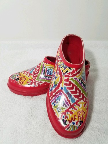 Sakroots Rubber Rain Clogs Size 6 US Red W/ Watercolor Design All ...