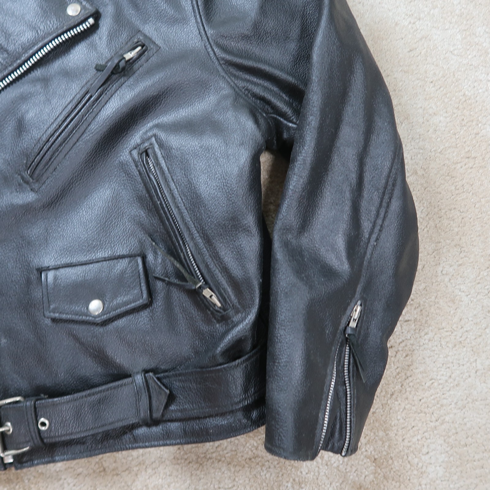 Vintage FMC Leather Motorcycle Riding Jacket Men's 46… - Gem