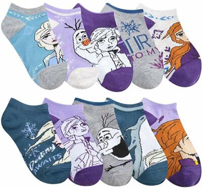Disney Frozen 2 Elsa Anna Olaf No Show Socks 10 Pairs Size 10.5-4 Youth ...