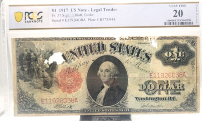1917 $1 LEGAL TENDER US NOTE FR.37 ELLIOTT BURKE PCGS 20 VF | eBay