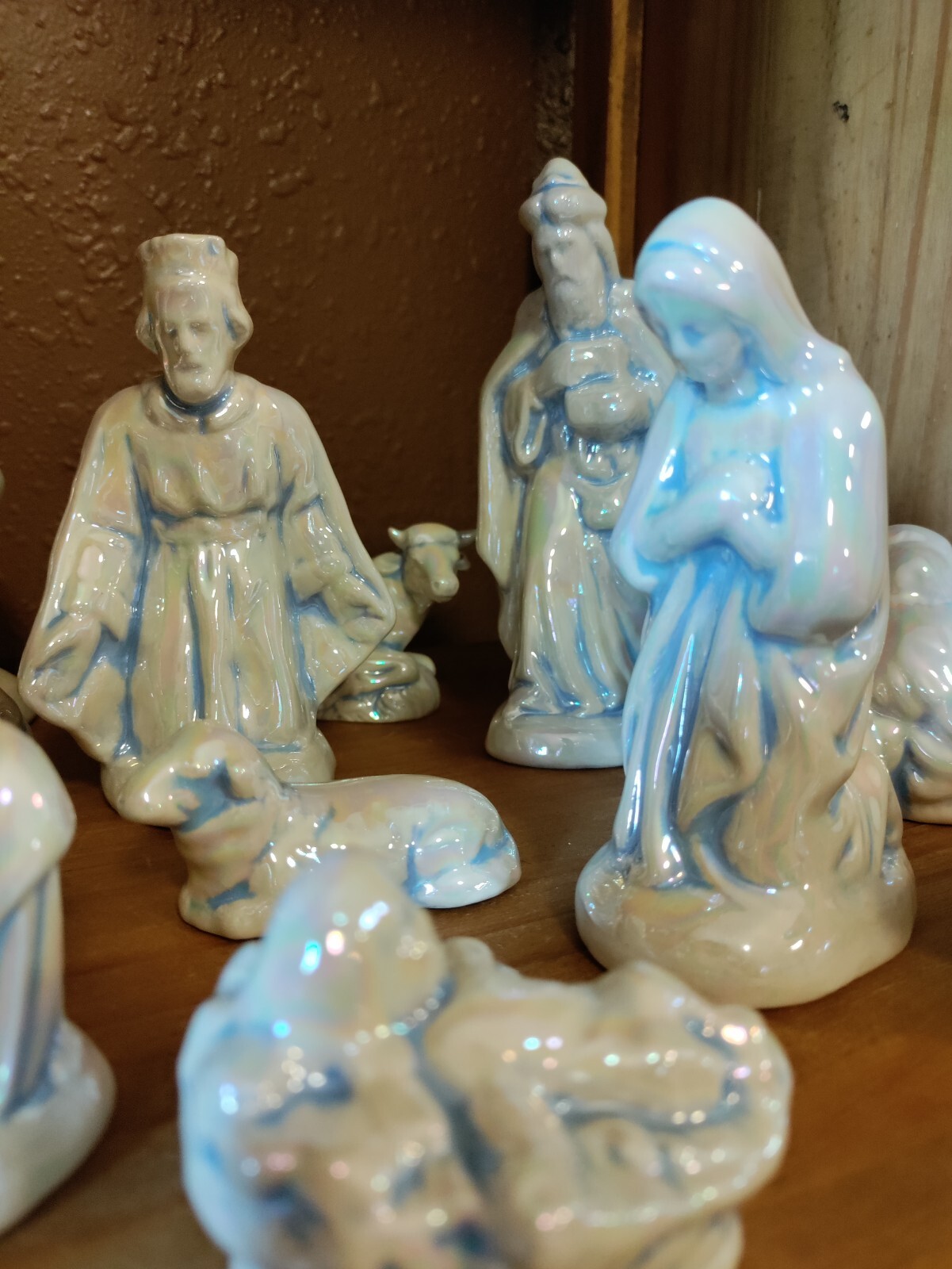 13-piece ceramic pearl white blue nativity set Christmas | eBay