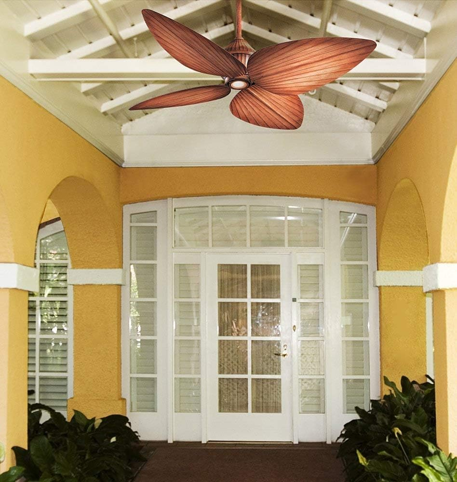 F581-BG Downrod Mount, 4 White / Cream Blades Ceiling Fan with 52 Watts ...