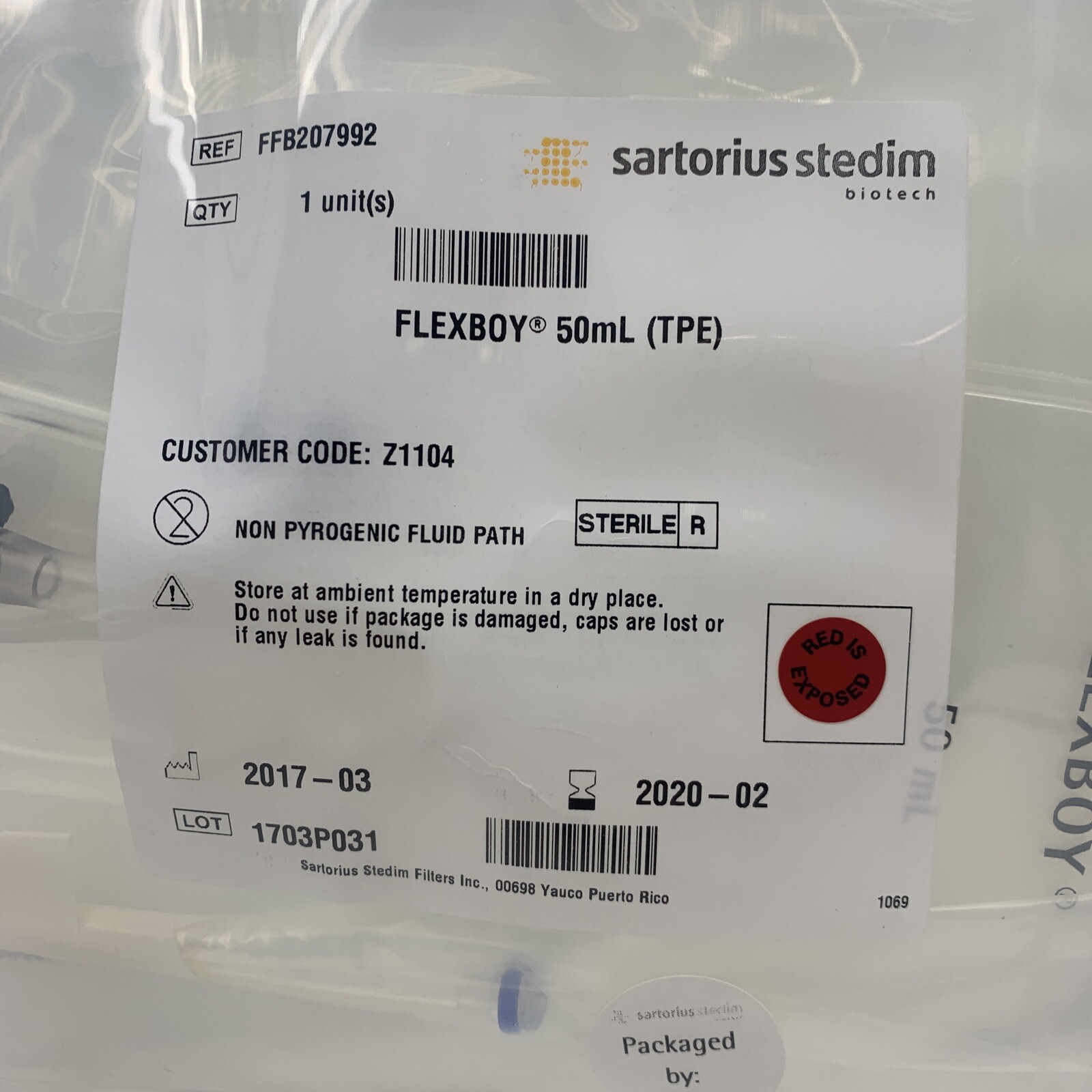 Lot of (16) Sartorius Stedim FFB207992 (TPE) Flexboy 50mL EXPIRED 2020 ...
