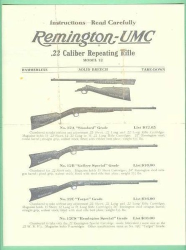 Remington Model 12 Rifle EARLY Factory Owners Instructions Manual ...
