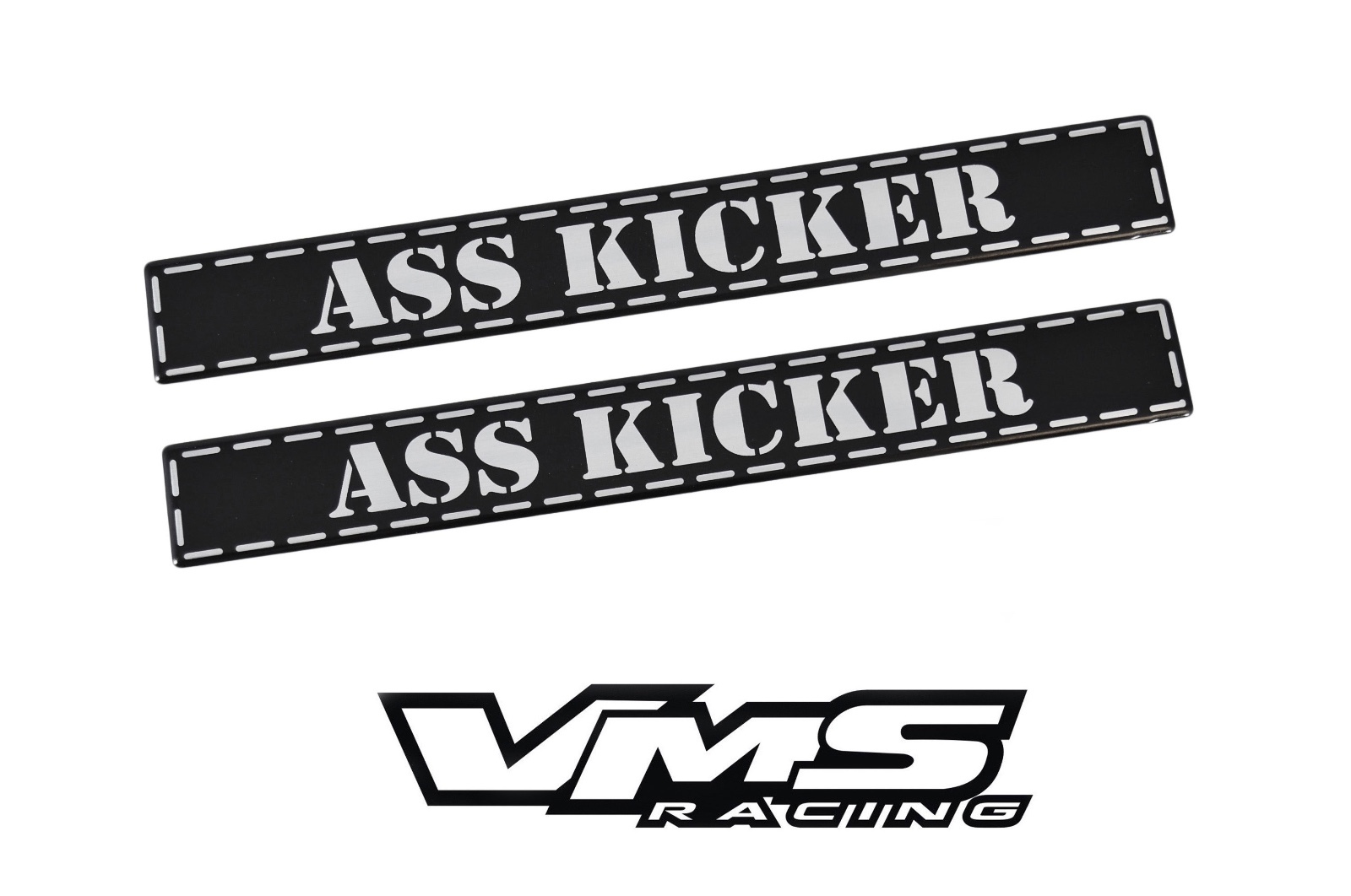 2 VMS RACING ALUMINUM ASS KICKER BIKER MOTORCYCLE CLUB BAR RANK EMBLEMS ...