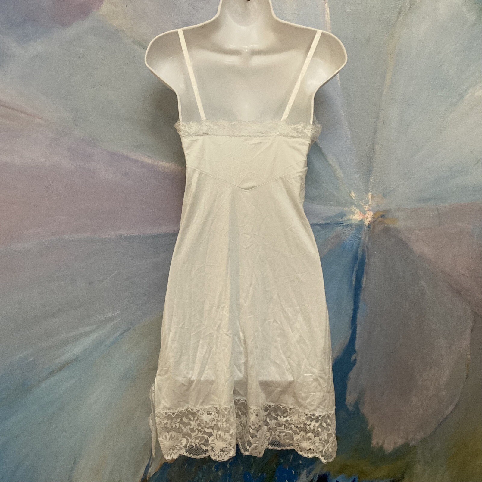 Vtg 60s VAN RAALTE Pale Blue Lace Full Slip Dress Nyl… - Gem