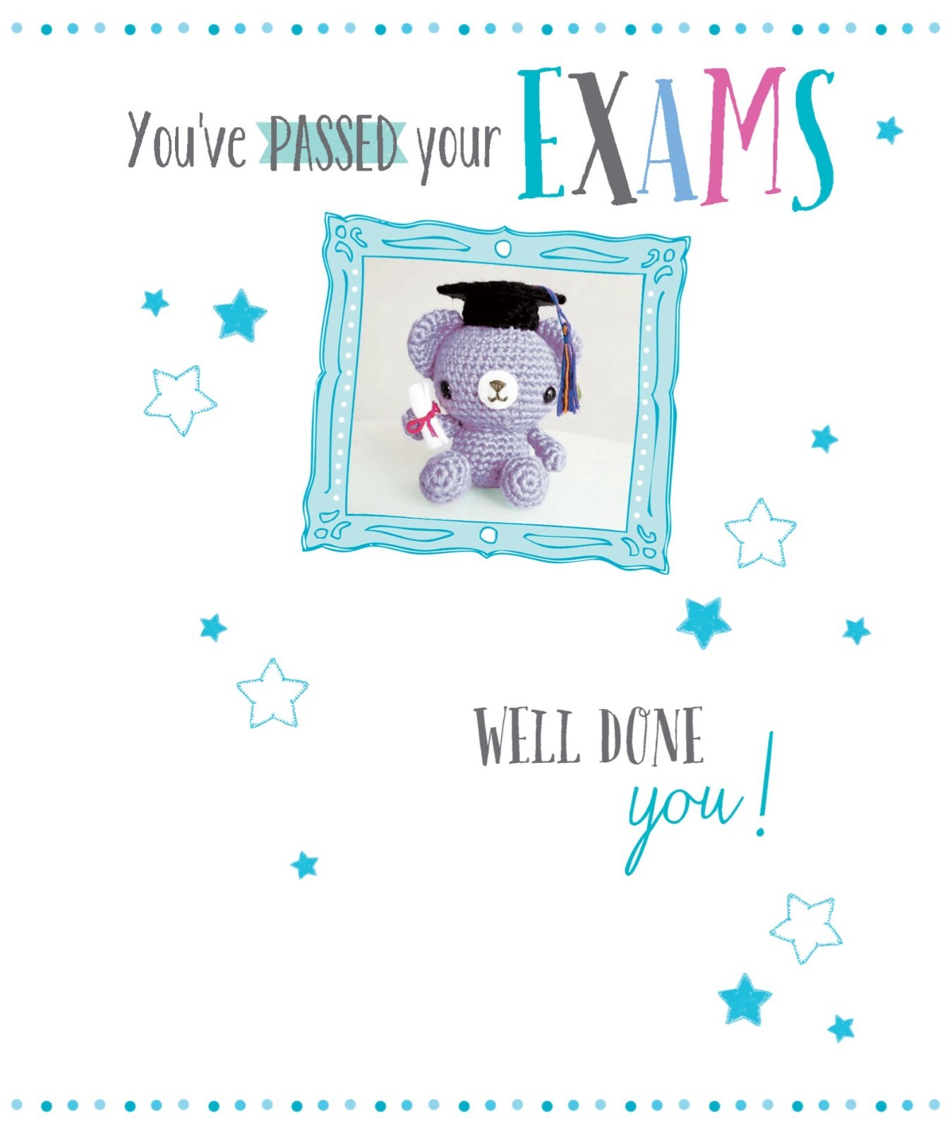 Passed Your Exams Card Well Done You! Star & Teddy Design Bright Modern ...