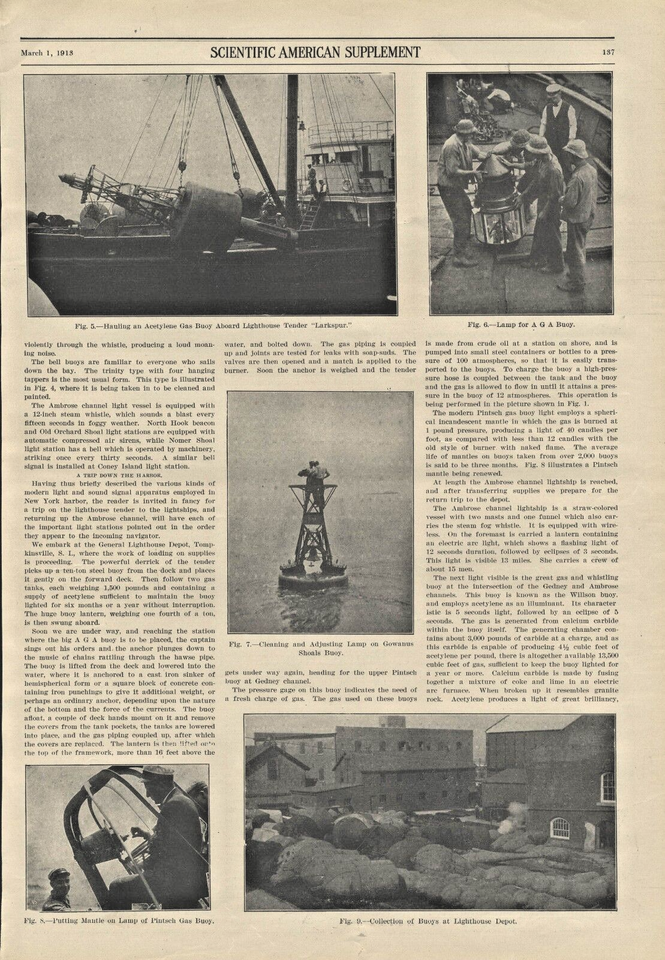 1913 New York Harbor Lighthouses Marine Engineering Buoys Ambrose ...